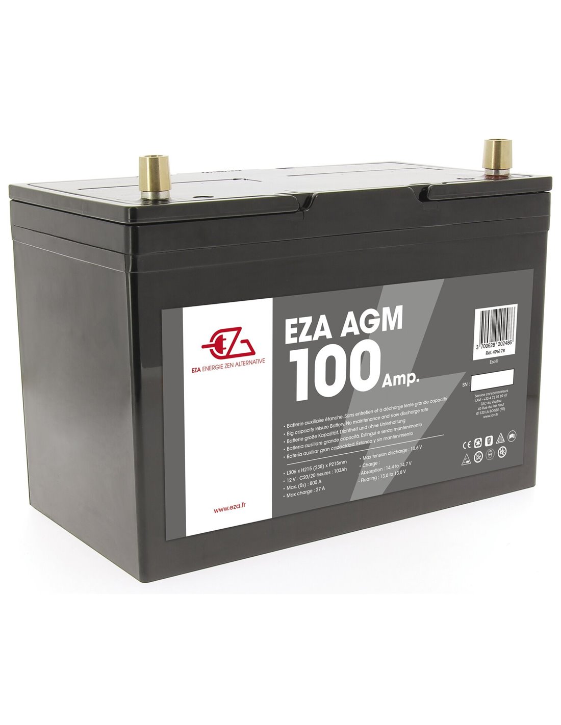 Batterie auxiliaire EZA AGM 100Ah - Batterie solaire AGM